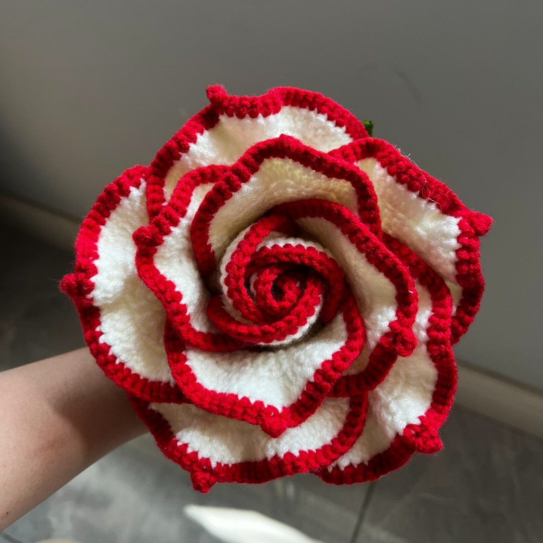 Crochet Red Thailand Rose With Leaves Crochet Flower Knitting Thailand ...