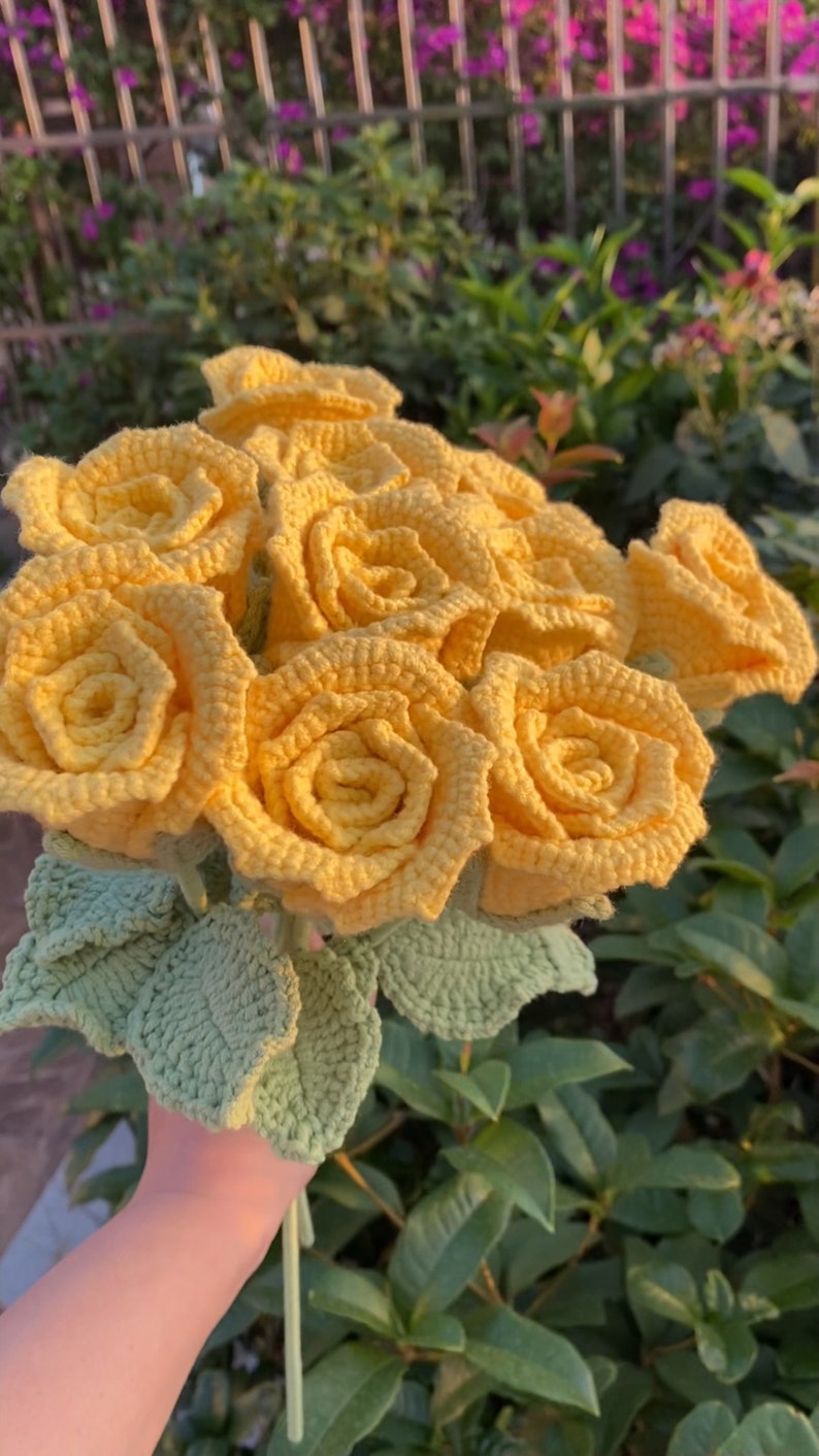 Finished Crochet Yellow Rose Knitting Rose Bouquet Crochet Flower ...
