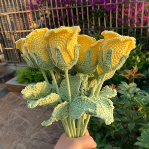 Finished Crochet Yellow Rose Knitting Rose Bouquet Crochet Flower ...