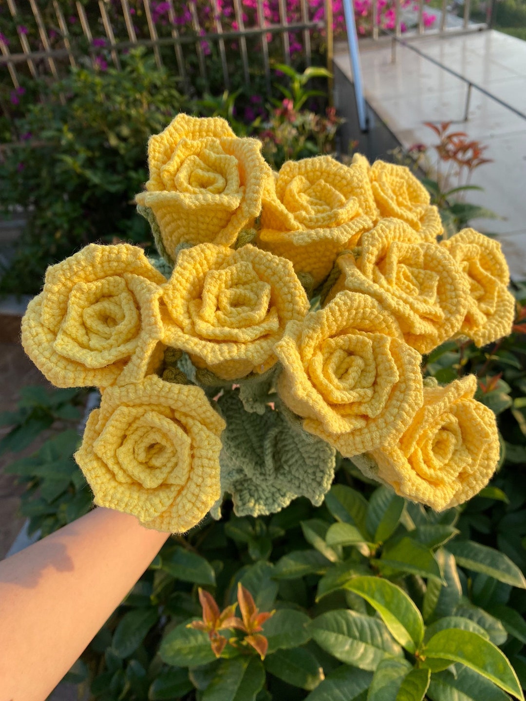Finished Crochet Yellow Rose Knitting Rose Bouquet Crochet Flower ...