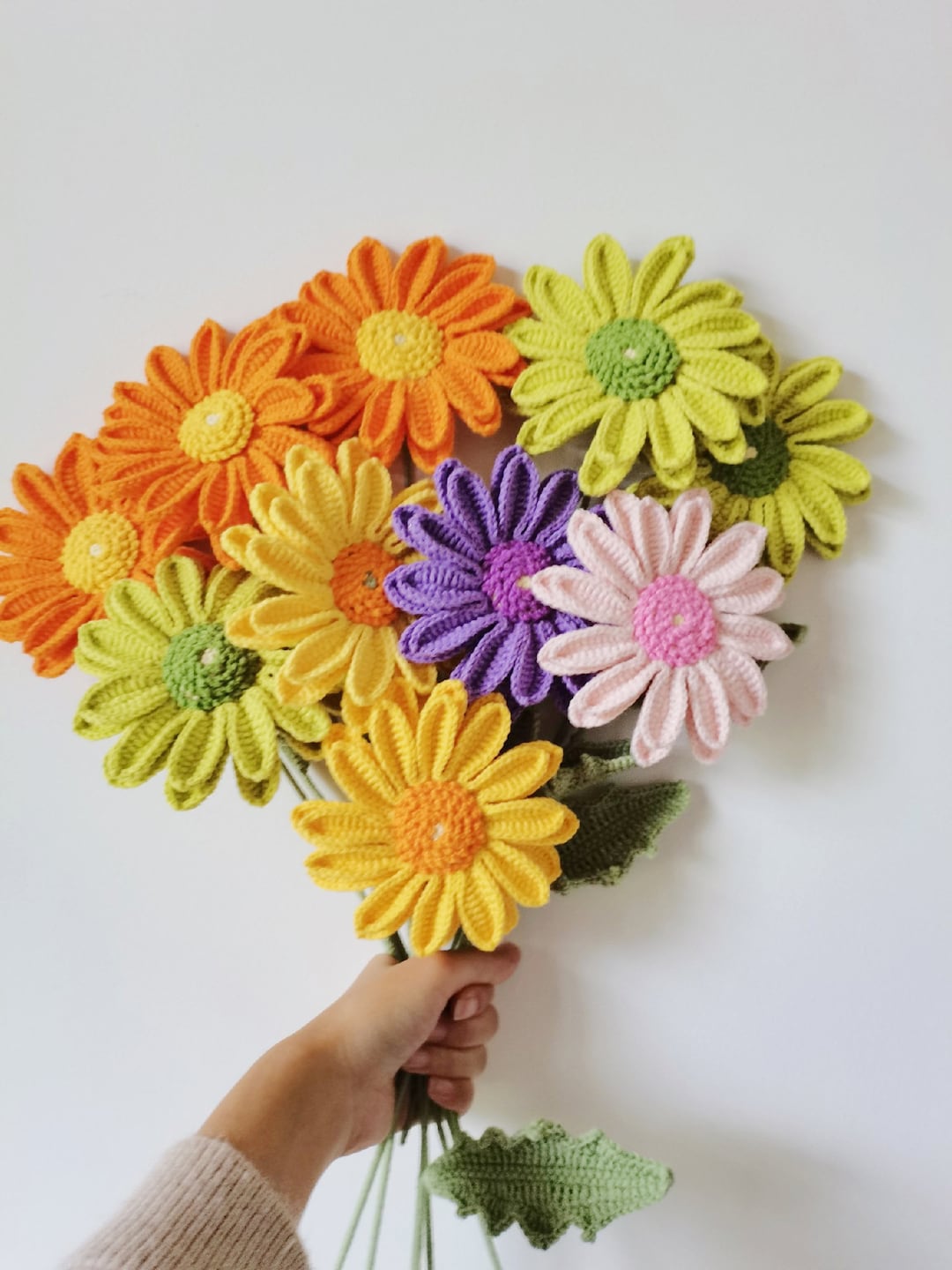 Finished Crochet Gerbera Bouquet Double Layer Barberton Daisy Crochet ...
