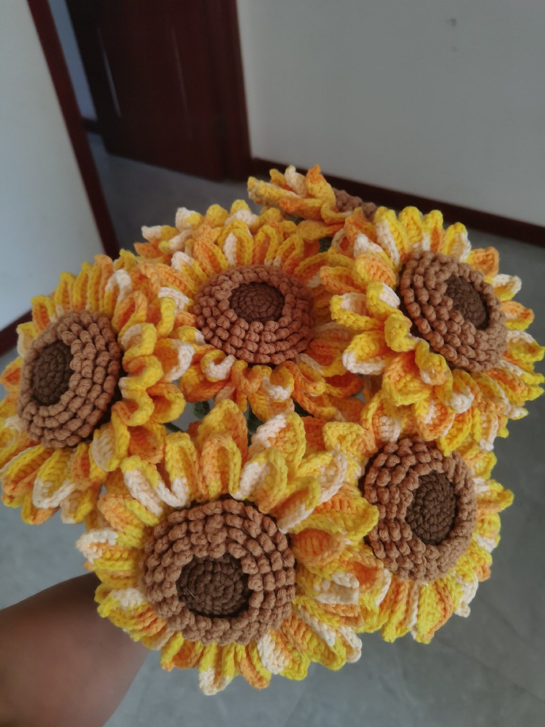 Finished Sunflower Bouquet Crochet Double Layer Petals Sunflower ...