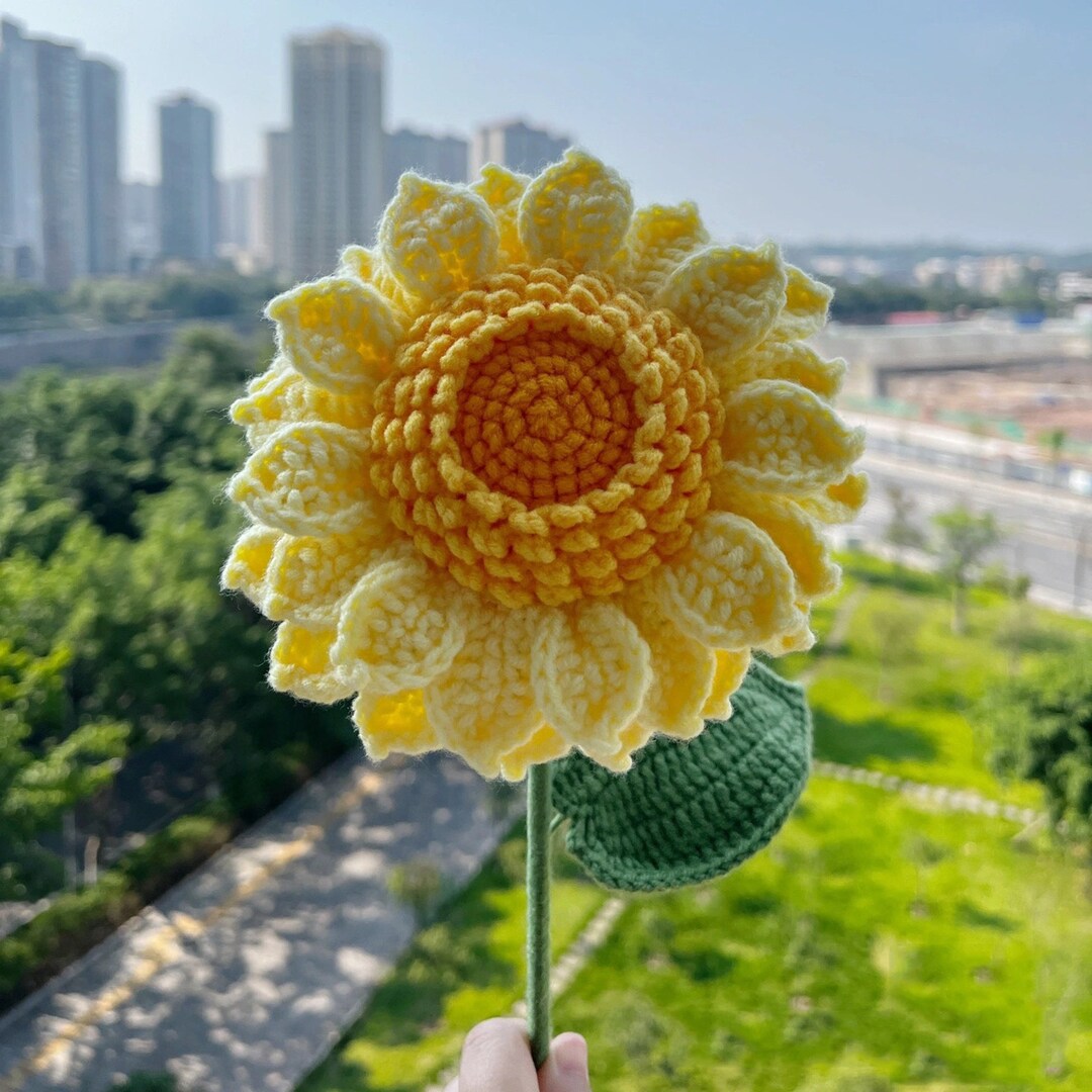 Finished Sunflower Crochet Double Layer Petals Sunflower Bendable ...
