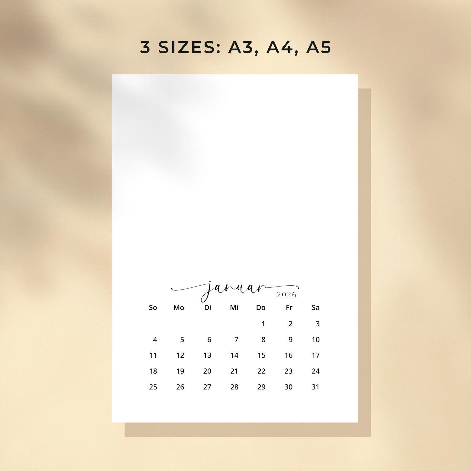 2026 Kalendar A3 A4 A5 2026 Kalender Auf Deutsch PRINTABLE PDF Elegant ...