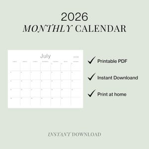 2026 Calendar 2026 Monthly Planner Landscape Classy Wall Calendar 2026 ...