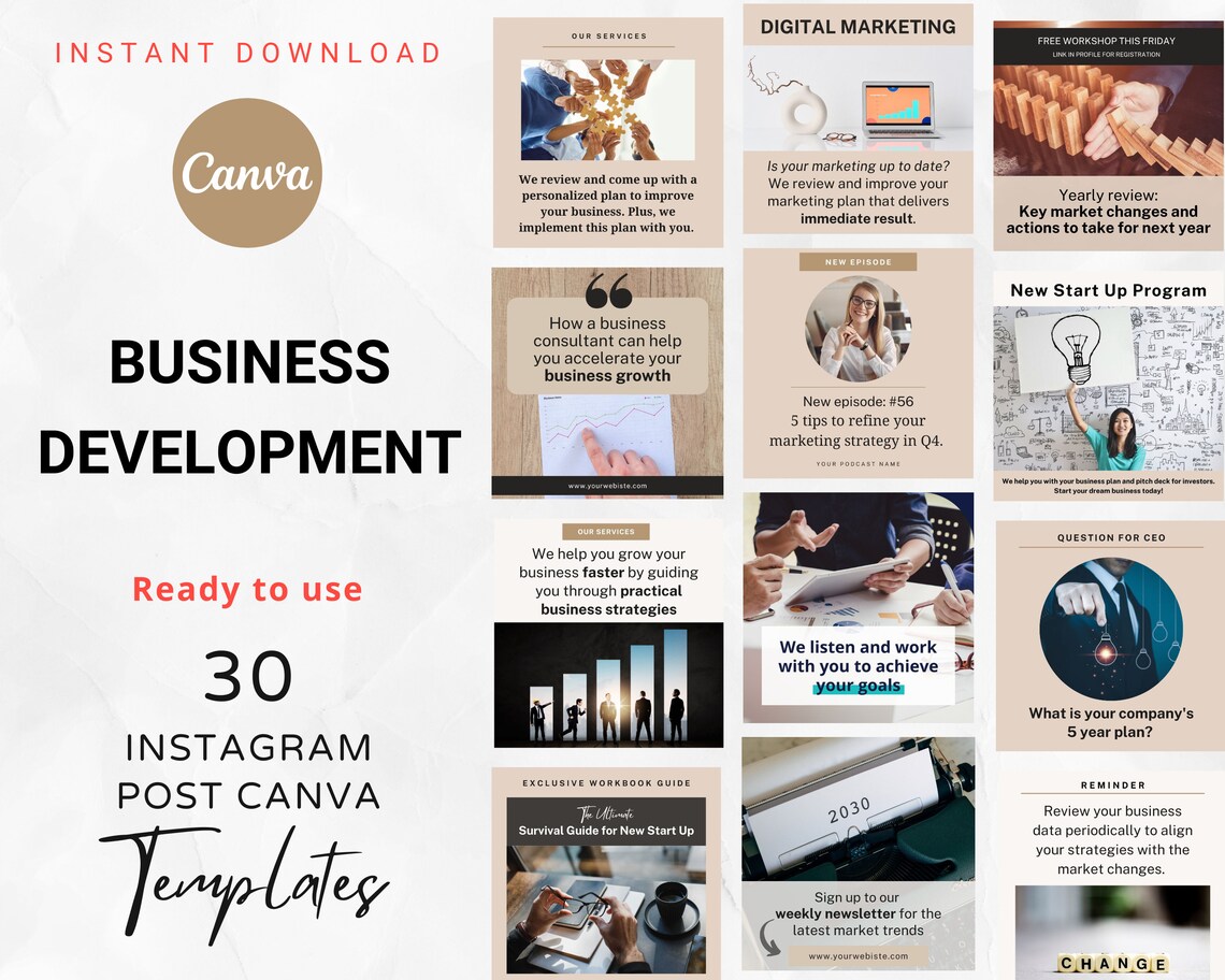 30 Business Development Instagram Post Canva Templates - Etsy