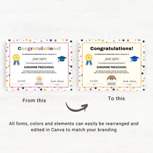 Editable Preschool Certificate Daycare Graduation Diploma Kindergarten ...
