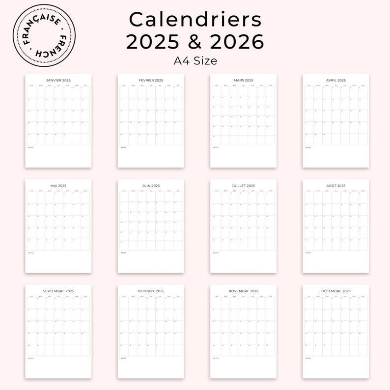 2025 2026 Calendrier Français 2025-2026 French Calendar Portrait ...
