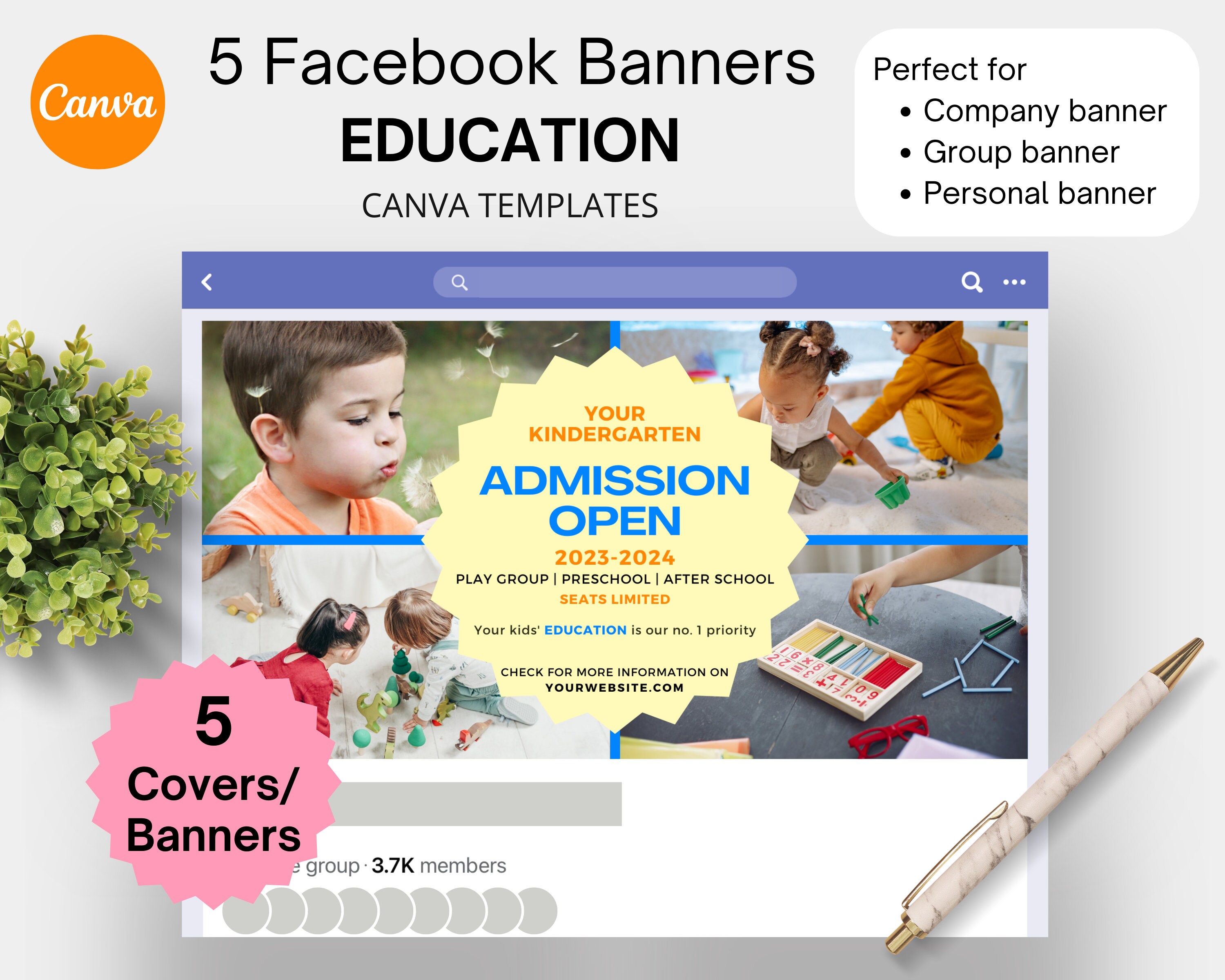 5 Education Facebook Covers Facebook Banners Canva Template Nursery ...