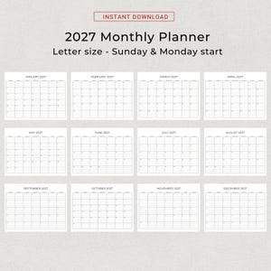 2027 Monthly Planner Lined 2027 Calendar With Lines Landscape Sunday ...