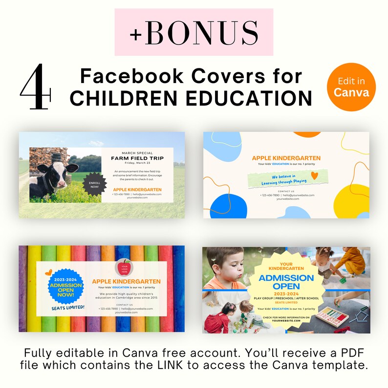 30 Children Education Facebook Post Canva Template Kindergarten ...