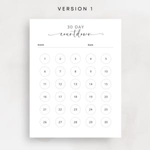 30, 60, 90, 100 Day Countdown Tracker Printable to Wedding Anniversary ...