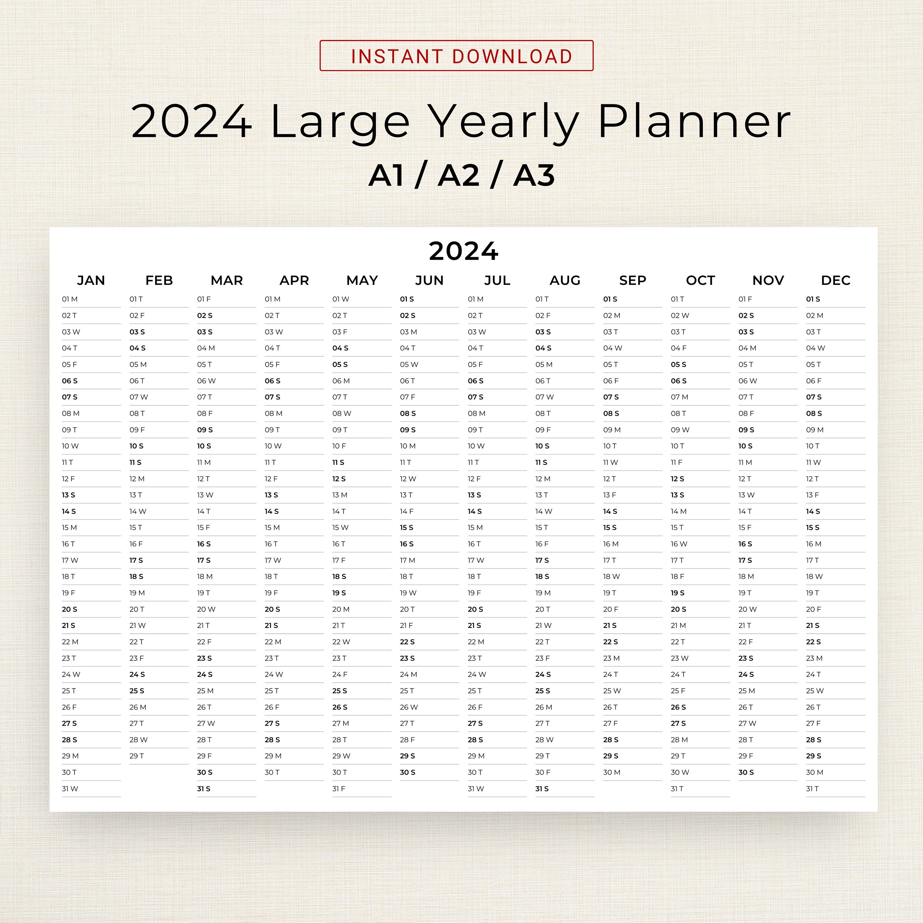 2024 Large Yearly Planner 2024 Year Wall Planner Landscape 2024 Planner ...