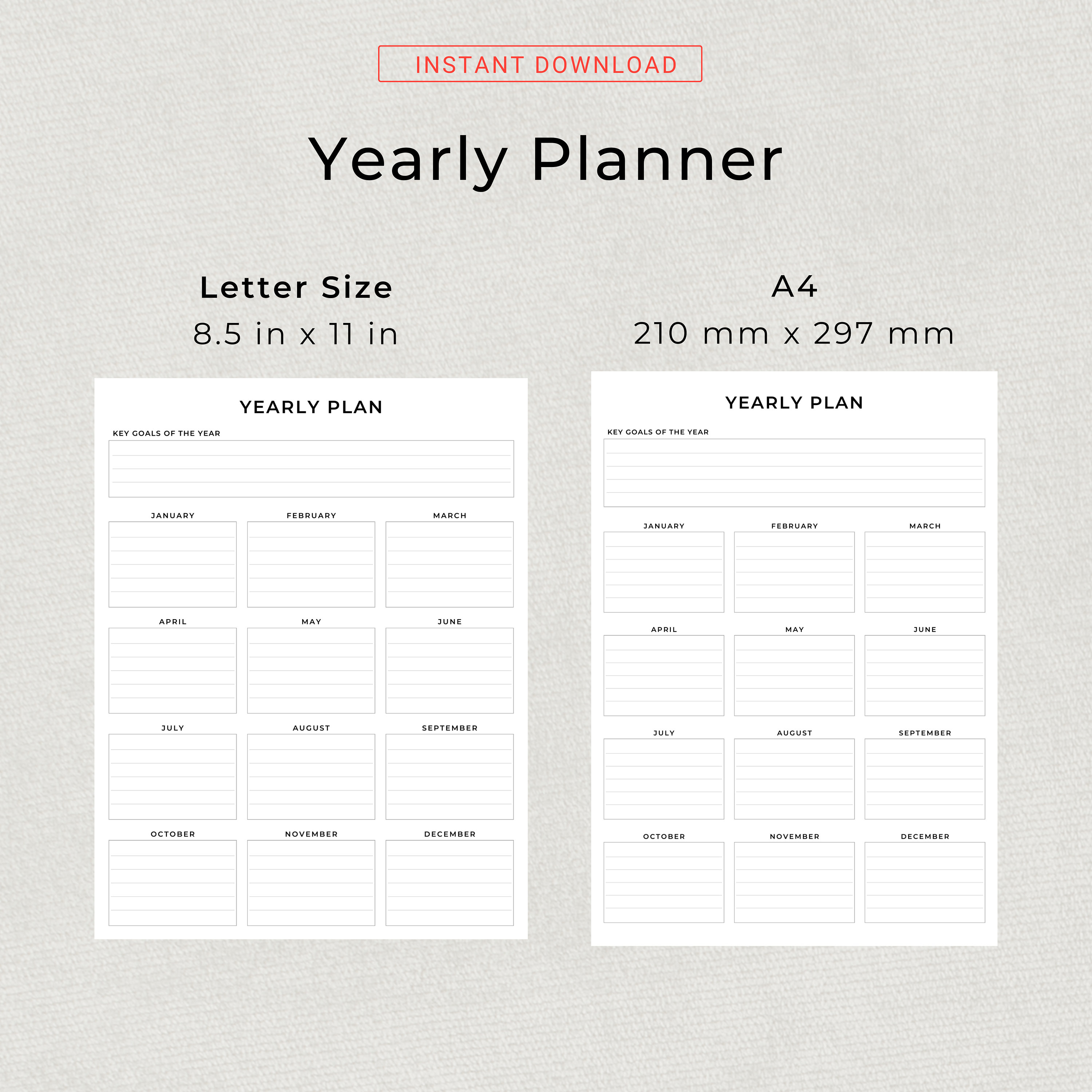 Yearly Planner Printable Yearly Plan Vertical Minimalist Annual Planner ...