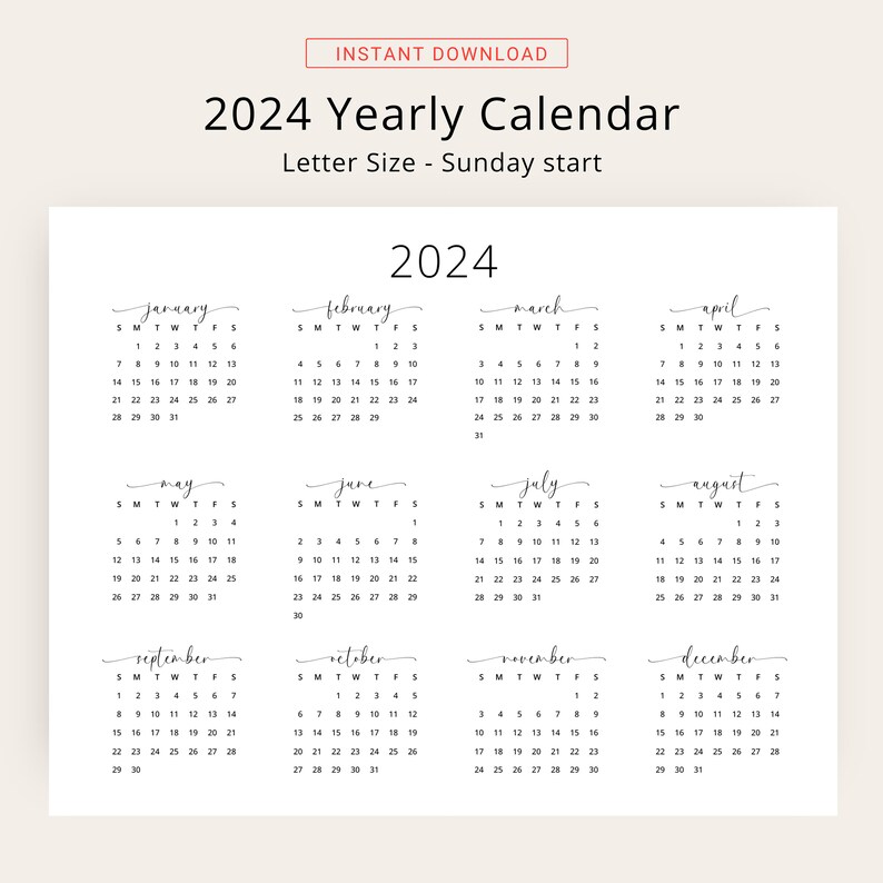 2024 2025 Yearly Calendar Landscape 2024 & 2025 Minimal Calendar ...