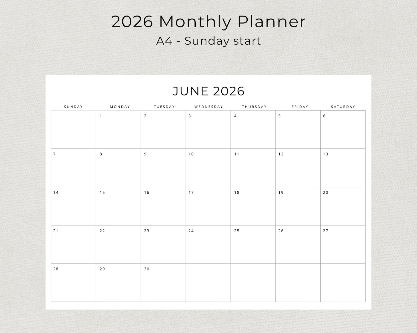 2026 Monthly Calendar PRINTABLE 2026 Monthly Planner Landscape 2026 ...