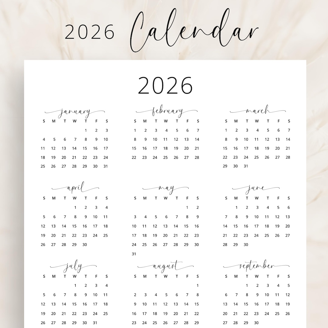 2026 Yearly Calendar 2026 Calendar Vertical Calendar Printable 2026 ...