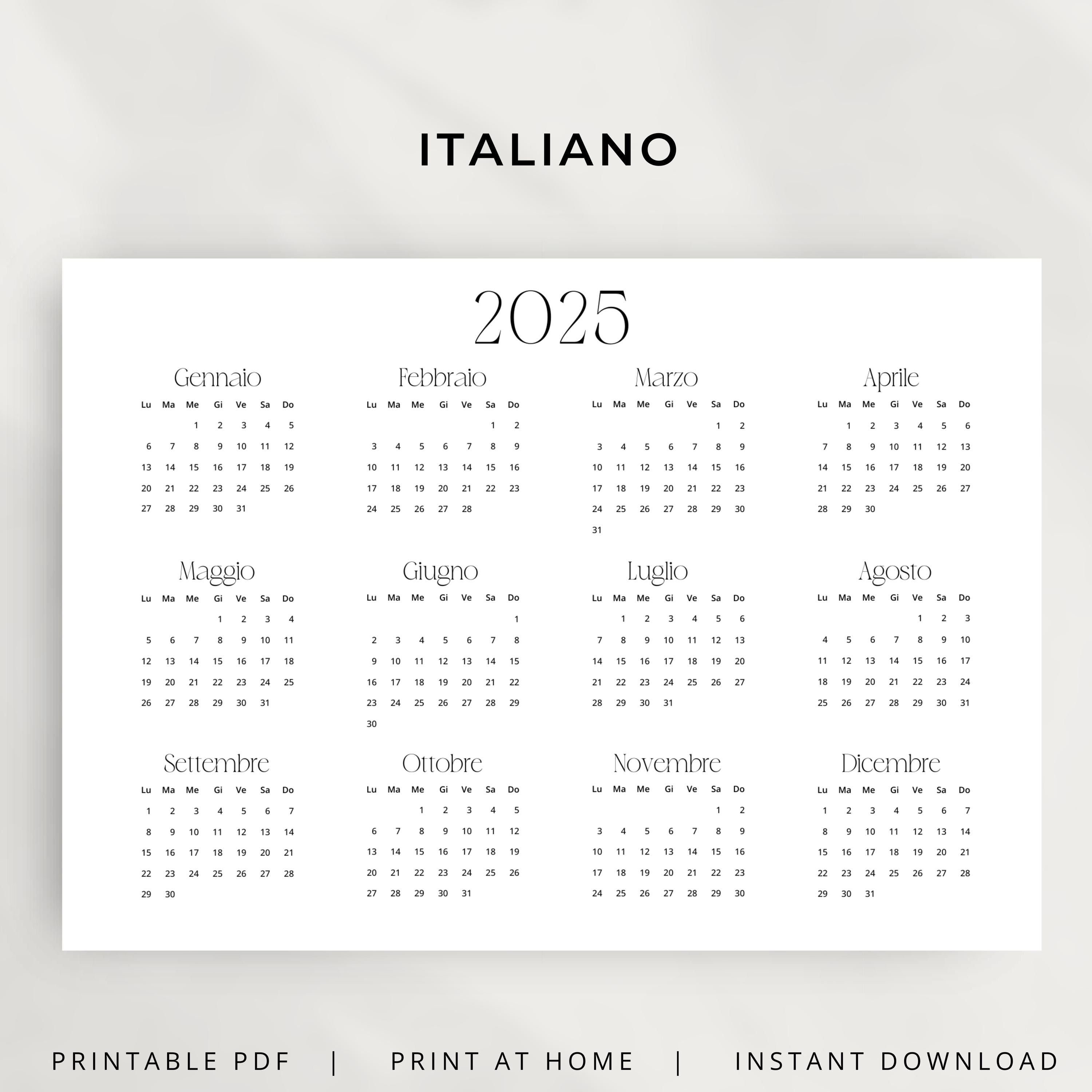 Calendario in Italiano 2025 Calendario Italiano 2025 Italy Calendar ...
