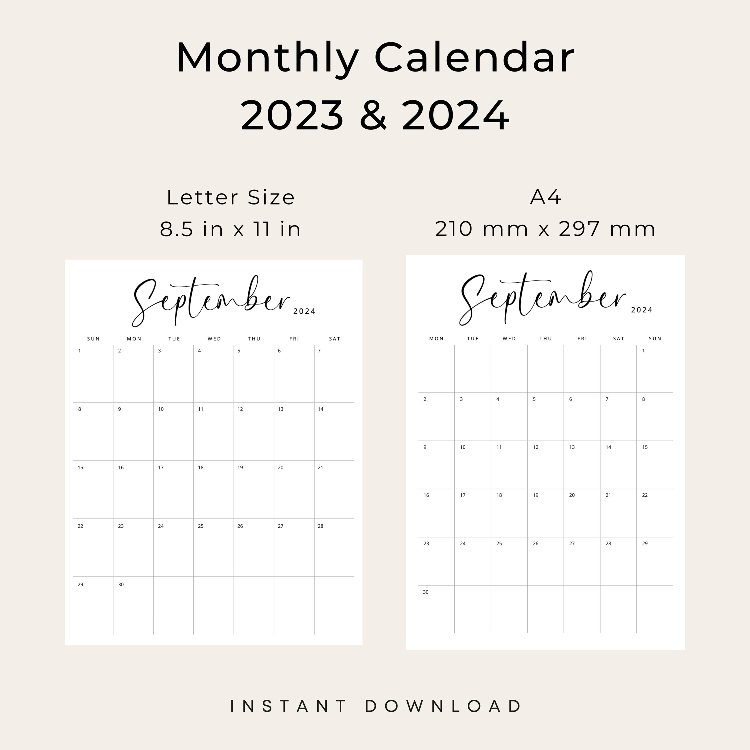 2023 2024 Calendar Printable 2023 2024 Monthly Planner Portrait A4 ...