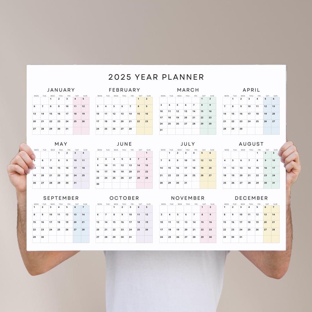 Large 2025 Yearly Planner Landscape Pastel 2025 Wall Calendar Poster ...