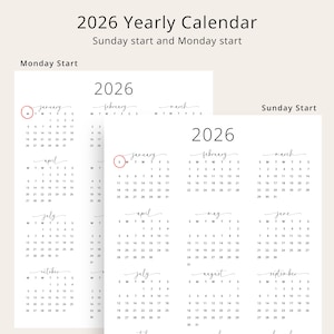 2026 Yearly Calendar 2026 Calendar Vertical Calendar Printable 2026 ...