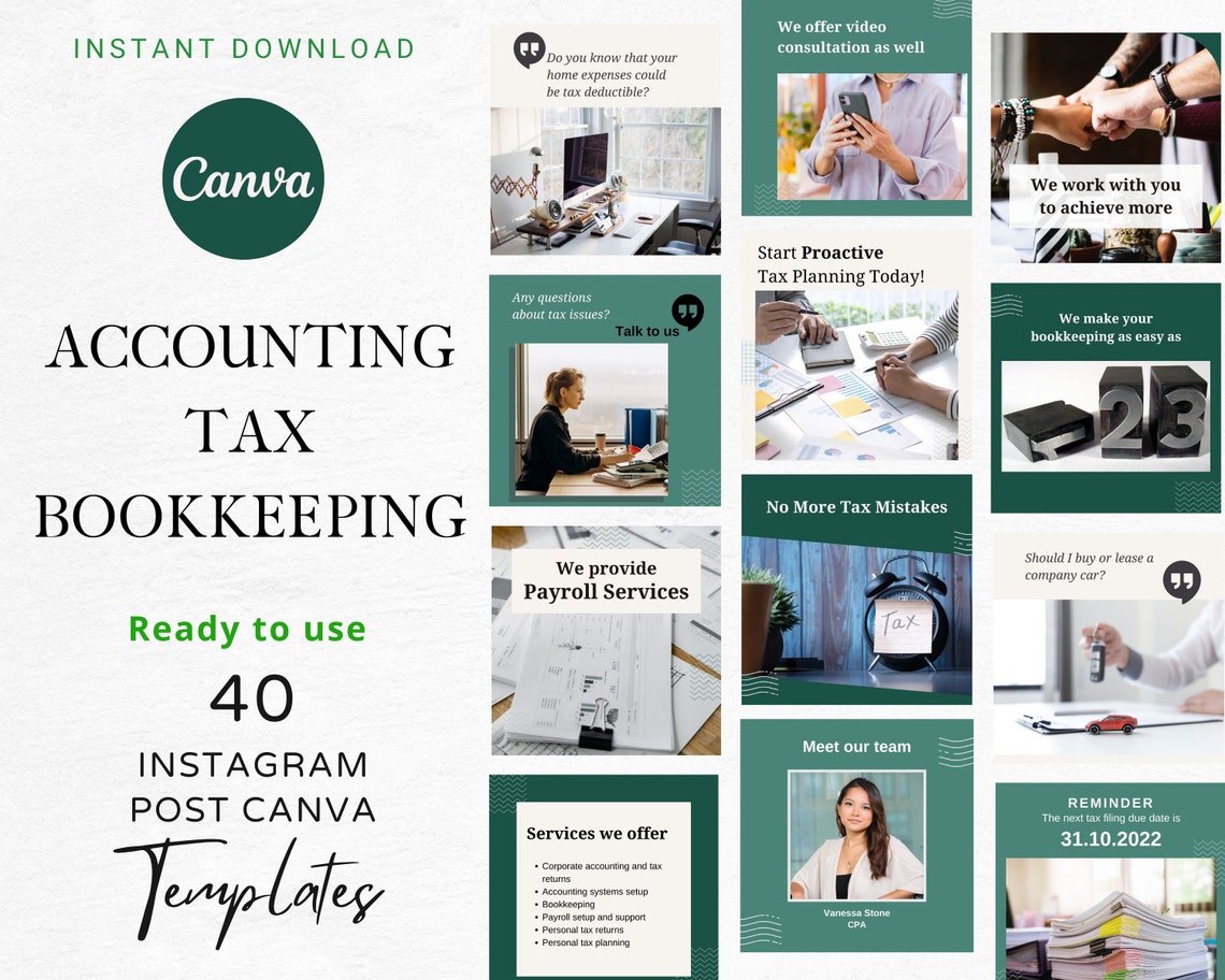40 Accounting Instagram Post Bookkeeping Canva Templates - Etsy
