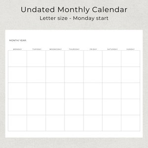 Blank Calendar Undated Monthly Planner Minimalist Blank Monthly ...