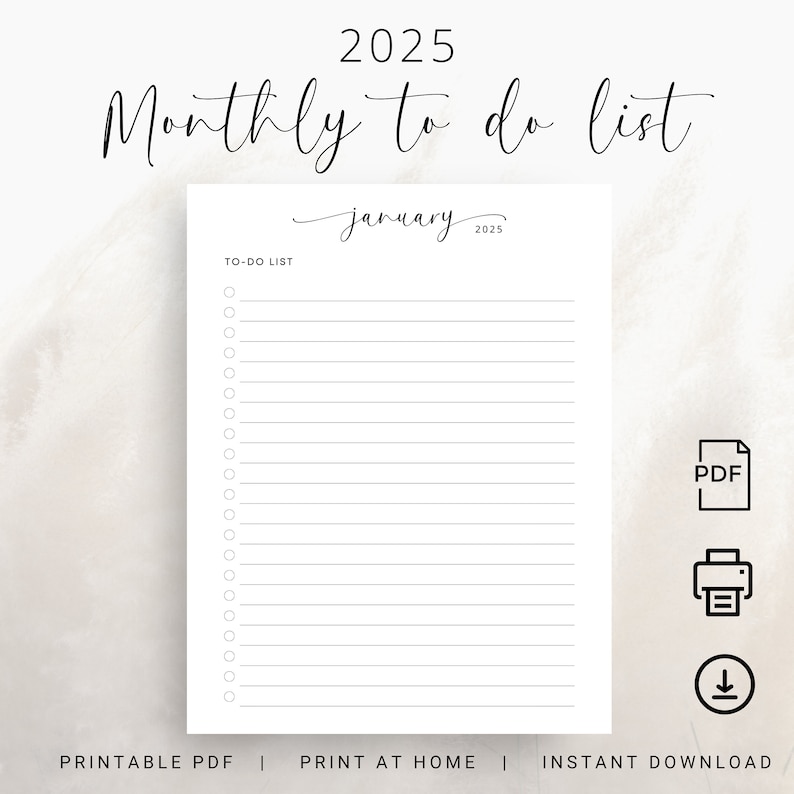 2025 Monthly to Do List 2025 to Do List 2025 Printable Todo List PDF ...