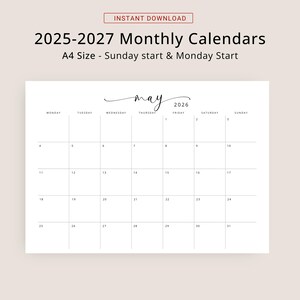 2025 2026 2027 Monthly Calendar 2025 to 2027 Planner Printable PDF ...