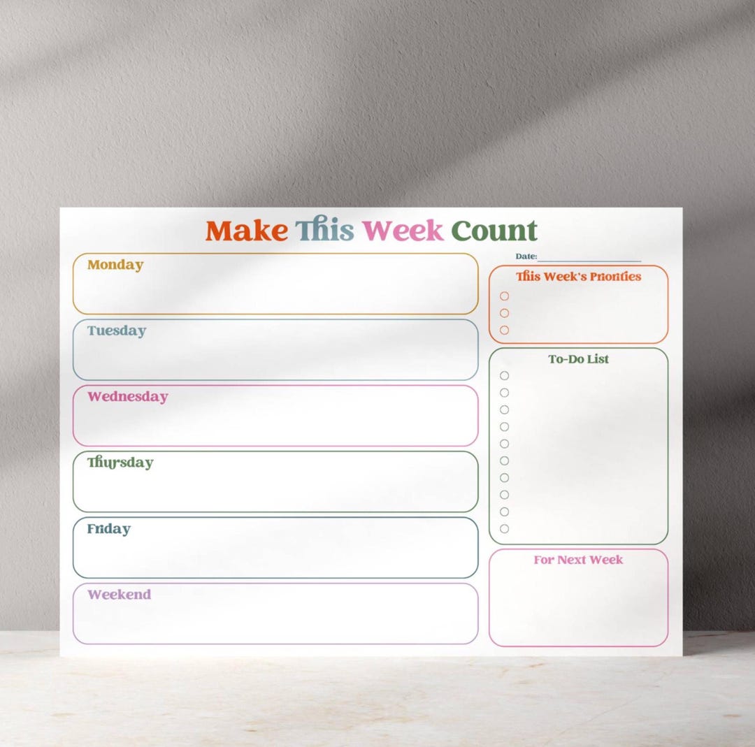 Modern Weekly Planner Printable PDF Desk Planner Landscape Colorful ...