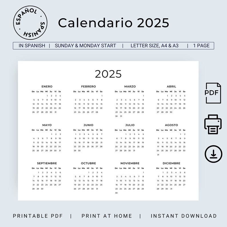 Calendario 2025 Español Calendario 2025 Para Imprimir Calendario ...