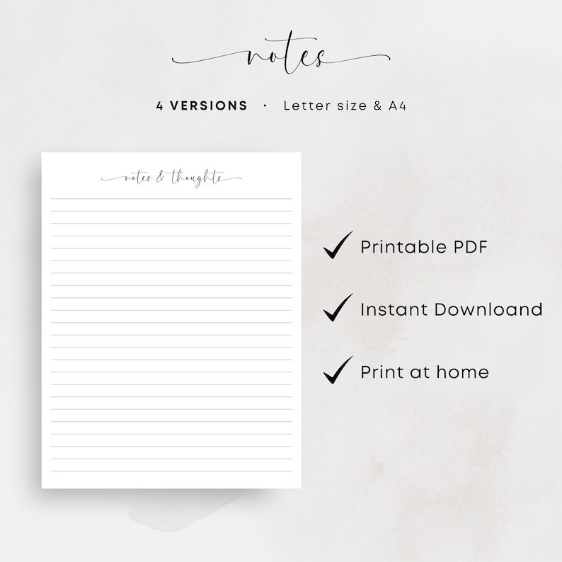 Notes Page Printable Notes Planner Insert Lined Note Paper Planner ...