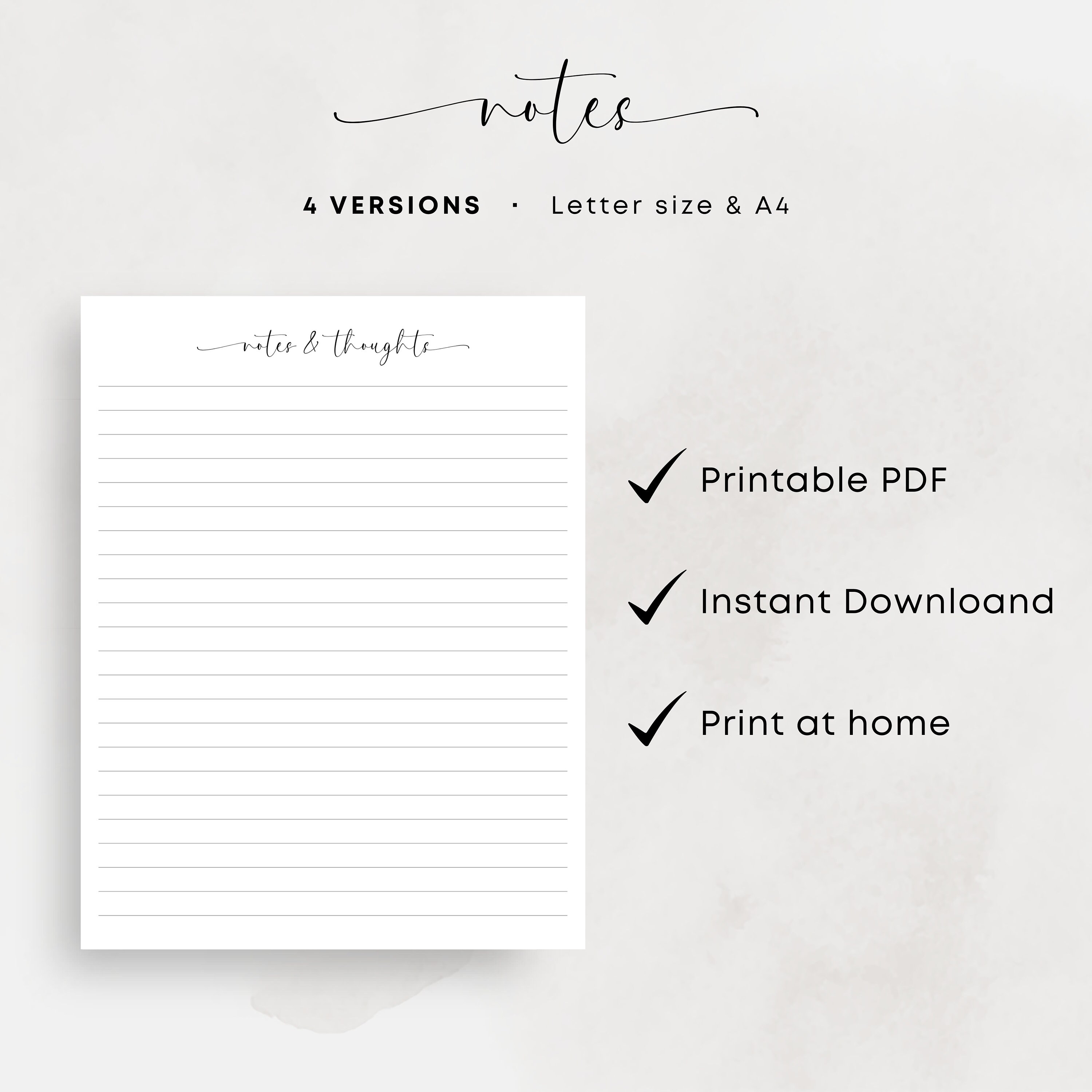 Notes Page Printable Notes Planner Insert Lined Note Paper Planner ...