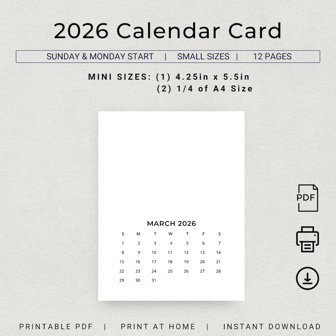 Small Calendar 2026 Minimalist 2026 Mini Calendar A6 Monthly Portrait ...