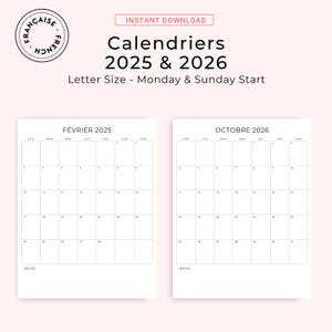 2025 2026 Calendrier Français 2025-2026 French Calendar Portrait ...