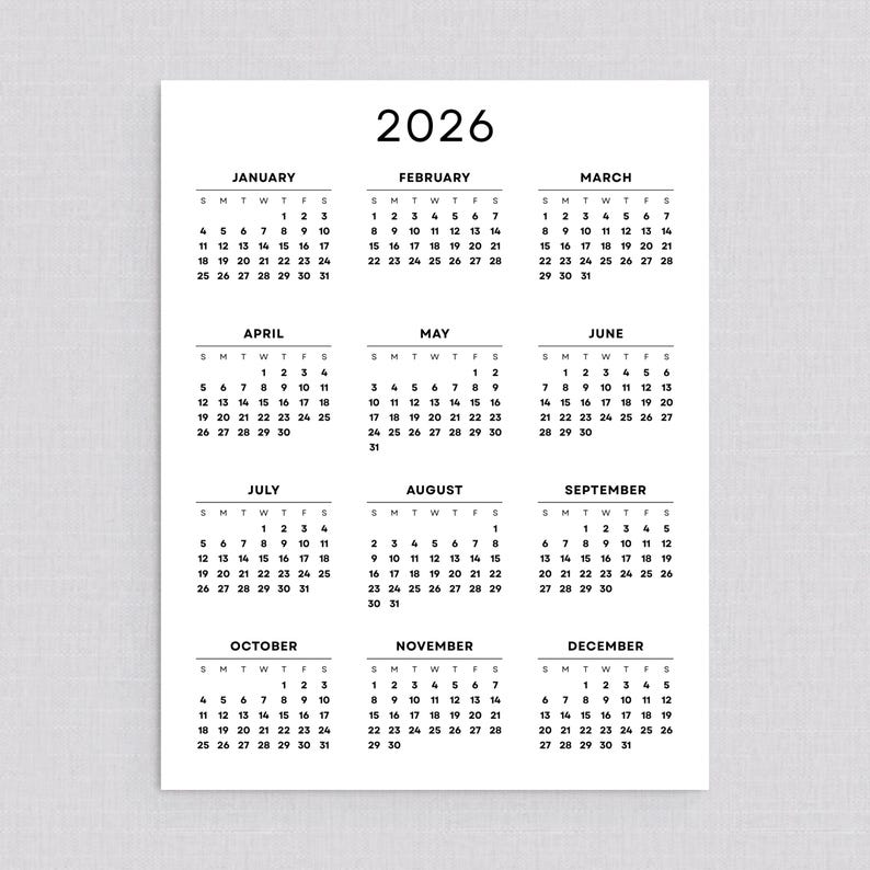 2026 Wall Calendar Easy to Read 2026 Yearly Calendar Printable PDF Big ...