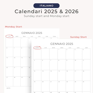 Calendario in Italiano 2025 2026 Italiano Agenda 2025 2026 Minimalist ...