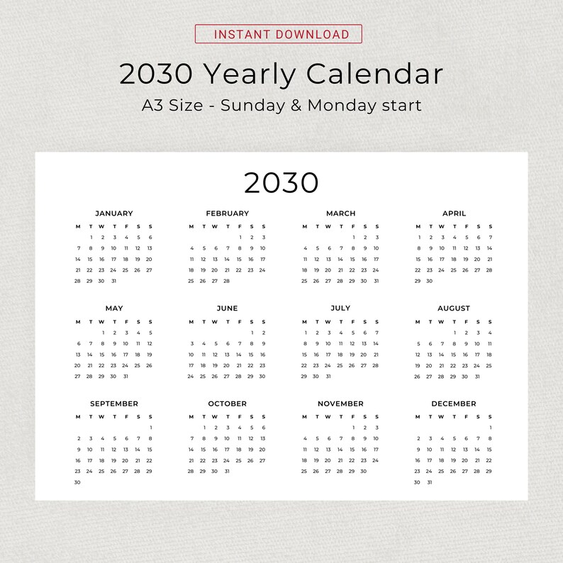 2025 to 2030 Yearly Calendar Landscape 2025-2030 Year Calendar Minimalist Printable Wall ...