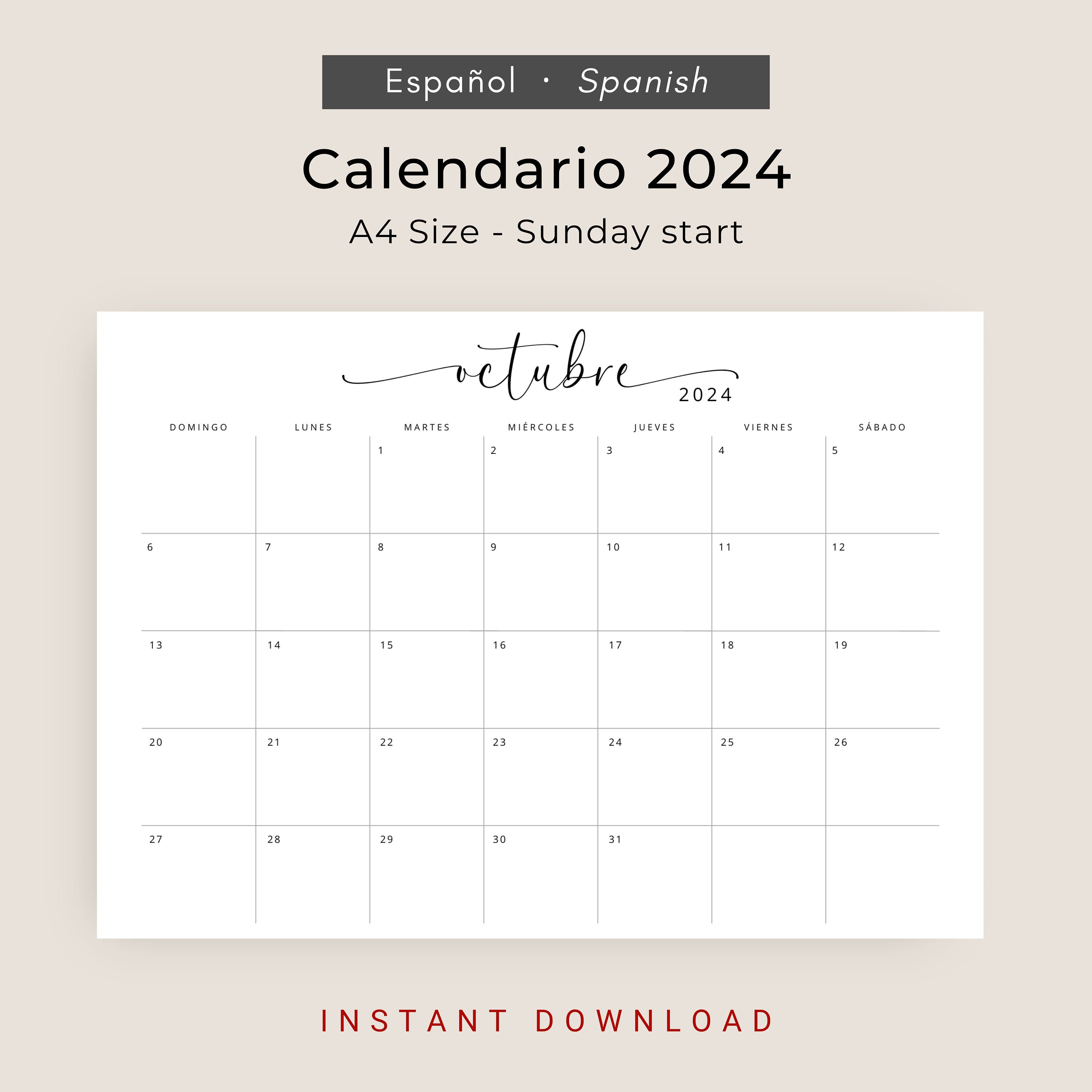 2024 Calendario 2024 Calendario Mensual Imprimible 2024 PRINTABLE ...