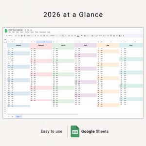 2026 Calendar Google Sheets Template Editable Monthly Digital Planner Minimalist Yearly ...