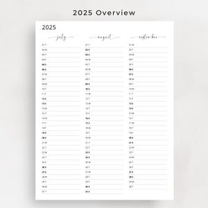 2025 Year at a Glance Calendar 2025 Yearly Planner Vertical 3 Months ...