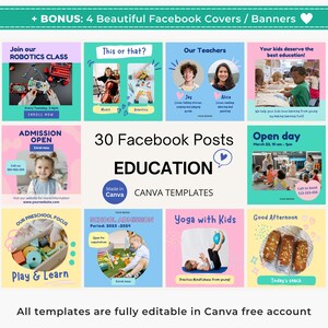 30 Children Education Facebook Post Canva Template Kindergarten ...