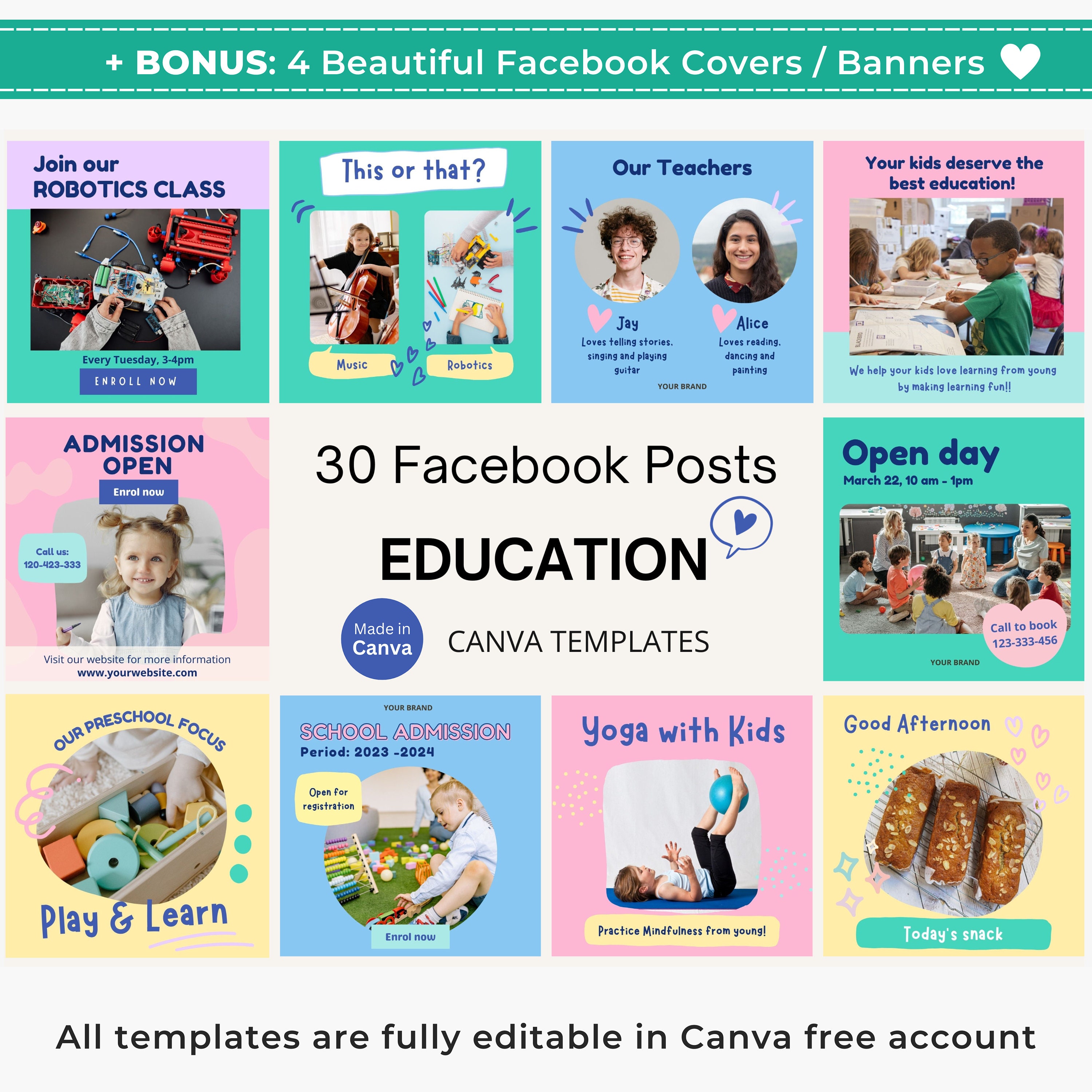 30 Children Education Facebook Post Canva Template Kindergarten ...