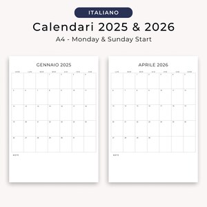 Calendario in Italiano 2025 2026 Italiano Agenda 2025 2026 Minimalist ...