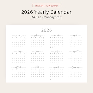 2026 Yearly Calendar 2026 Wall Calendar Landscape 2026 Calendar ...