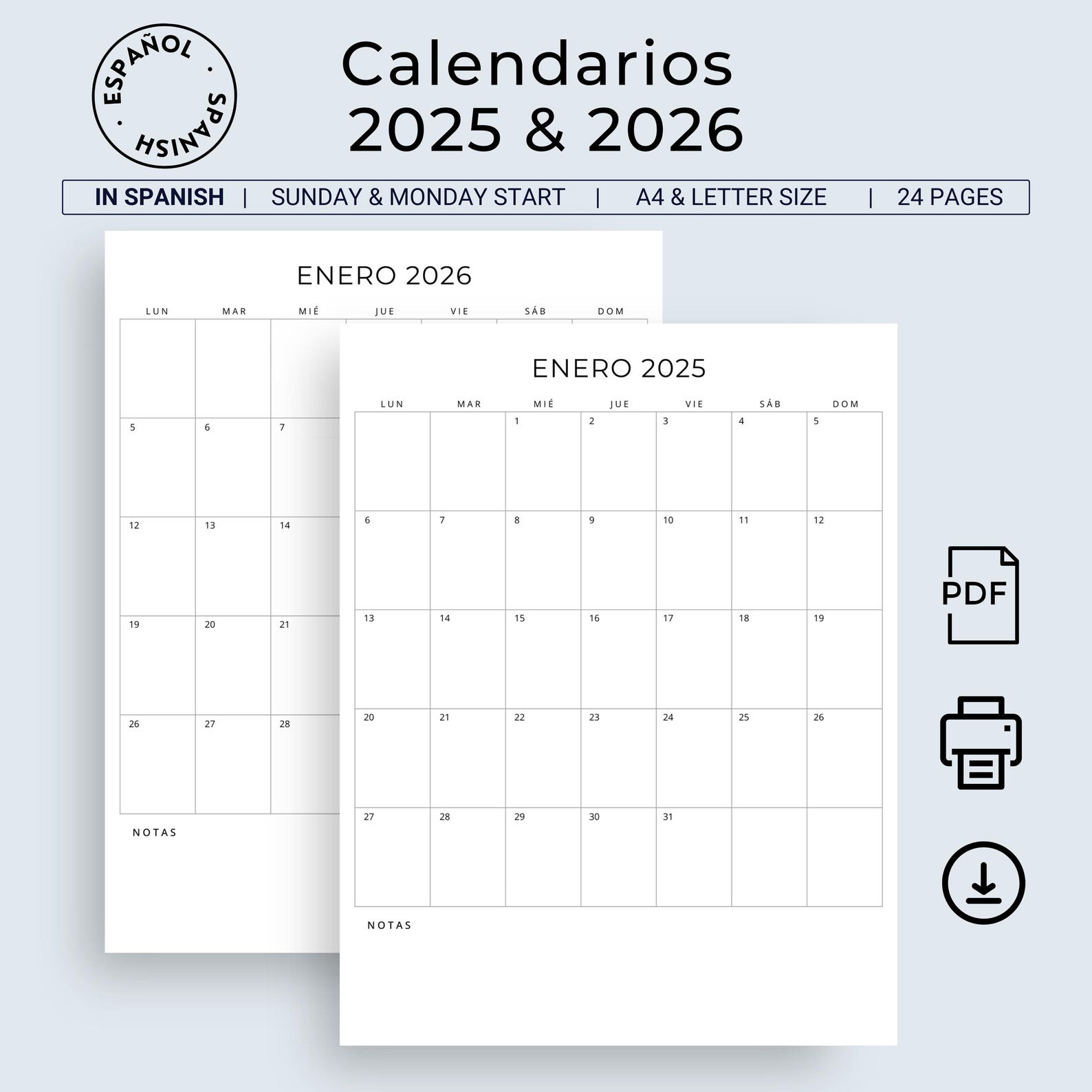 2025 2026 Calendario En Español 2025-2026 Printable Monthly Calendar in ...