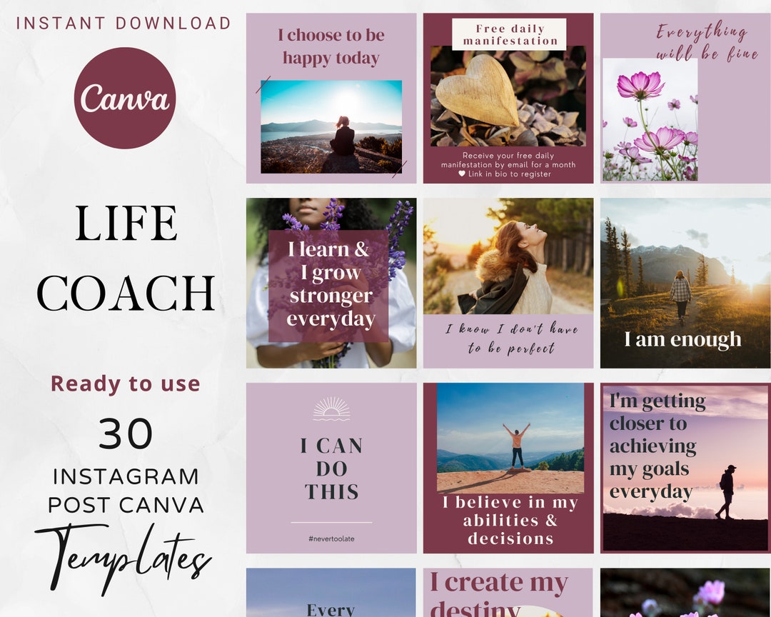 30 Life Coach Instagram Post Canva Templates Mindset Coach - Etsy