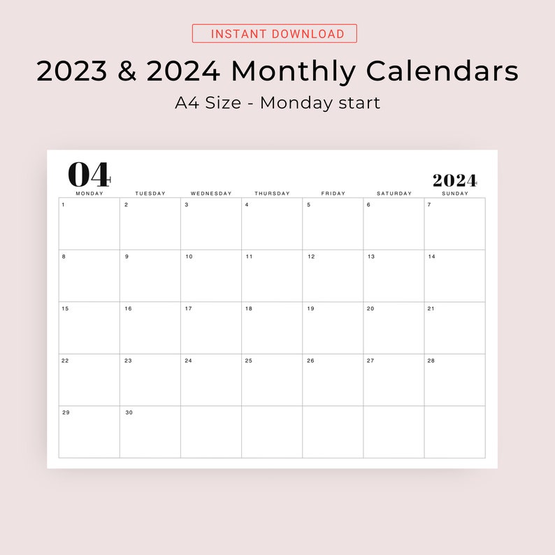 2023 & 2024 Calendar Printable 2023 2024 Monthly Planner Landscape ...