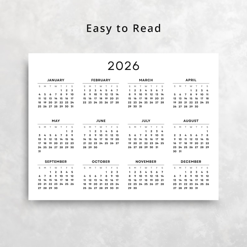 2026 Wall Calendar Easy to Read 2026 Yearly Calendar Minimalist ...