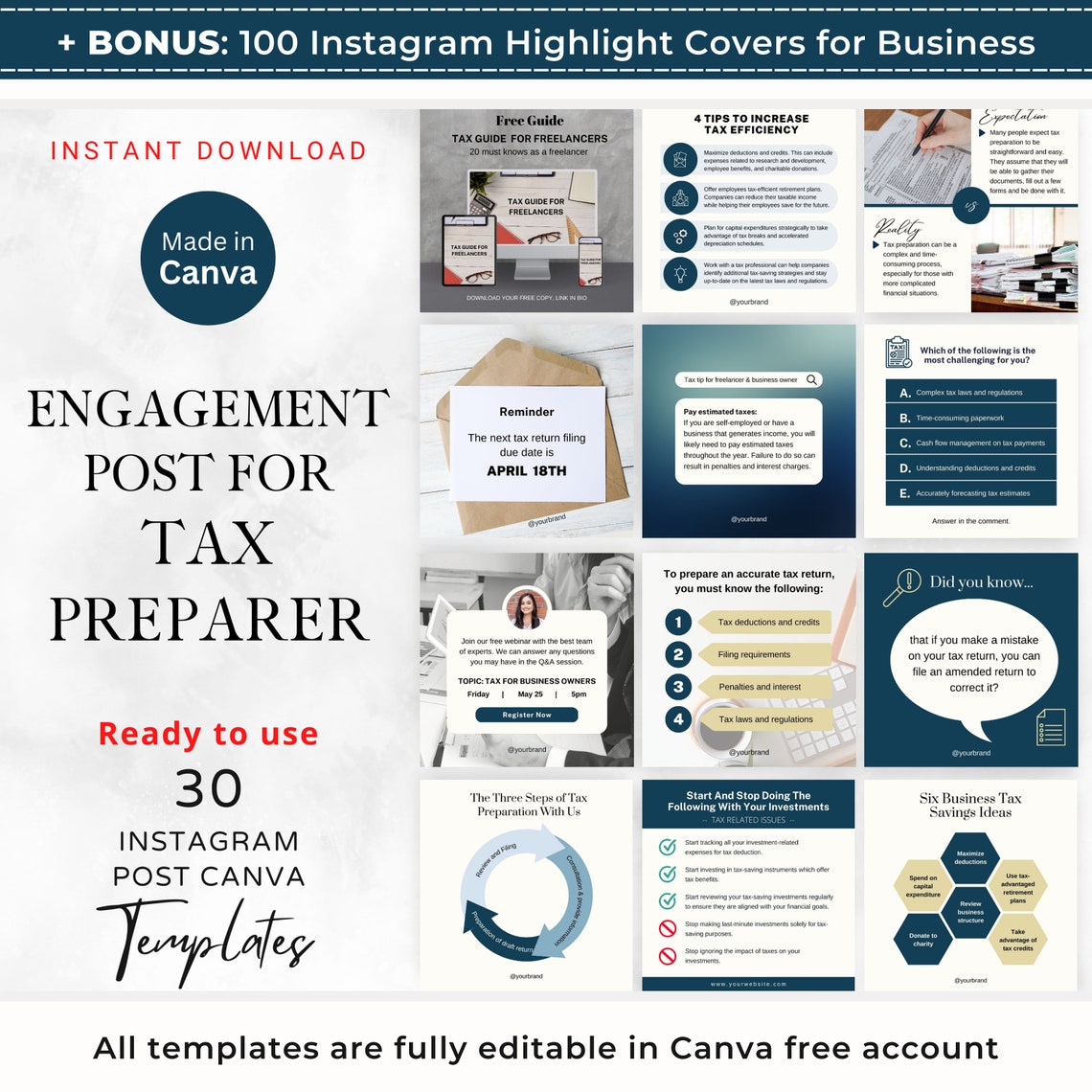 30 Tax Preparer Engagement Post Instagram Canva Templates Accountant ...